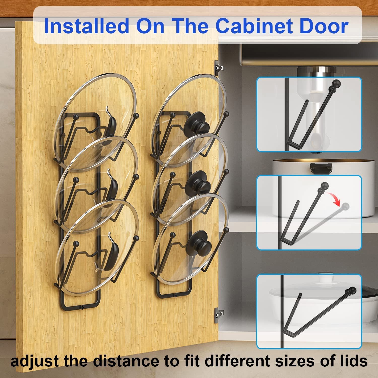 2-Pack Pot Lid Organizer Rack - 6 Tier Holder for Cabinet Door or Wall ...